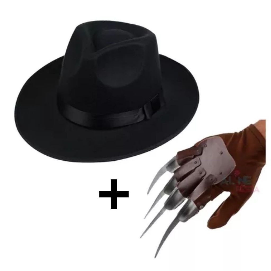 Kit Fantasia Adulto Freddy Krueger Luva / Garra + Chapéu Preto A Hora ...