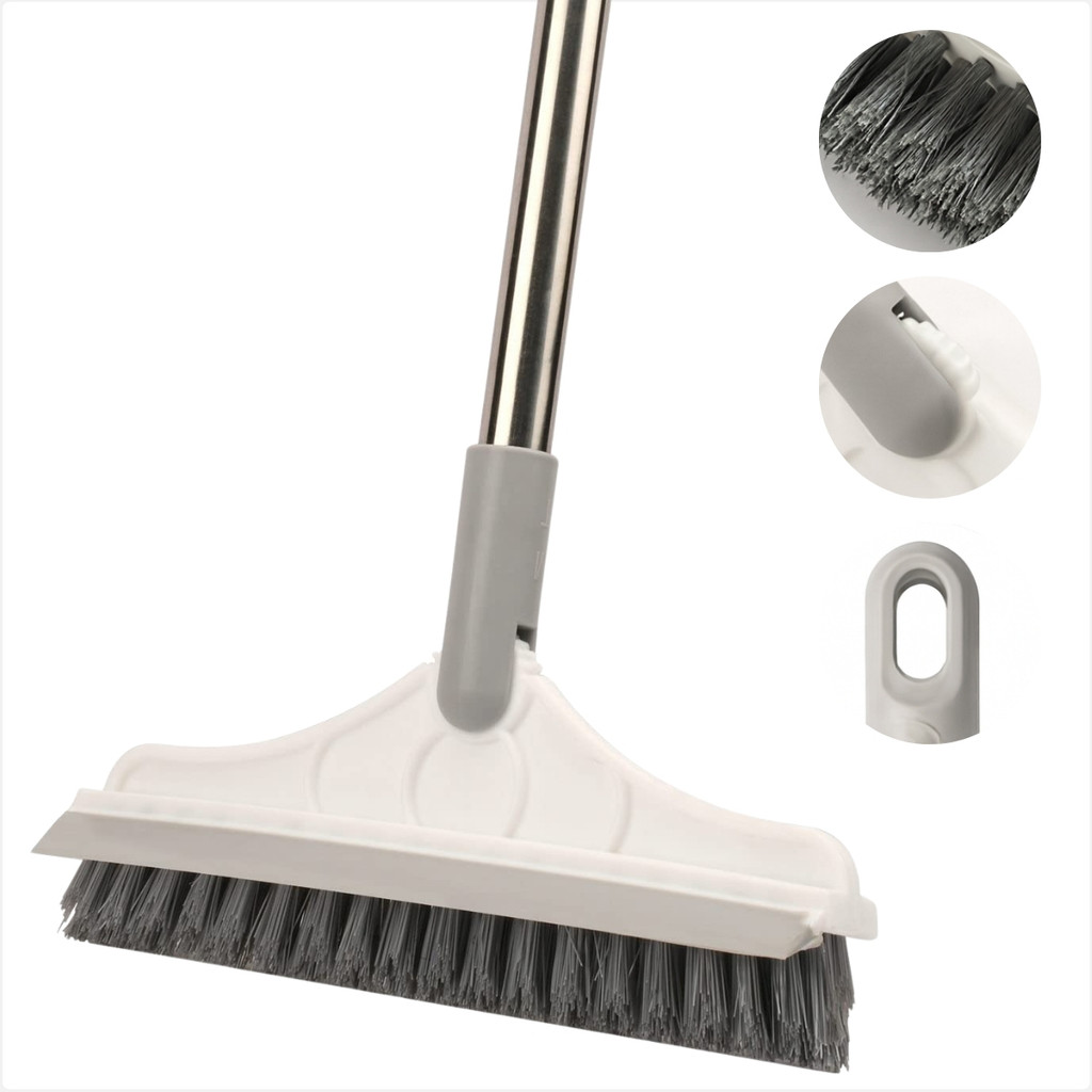 Escova Limpeza 2 Em 1 Com Rodo E Cabo Ajustável Inox Cerdas Firmes Para ...