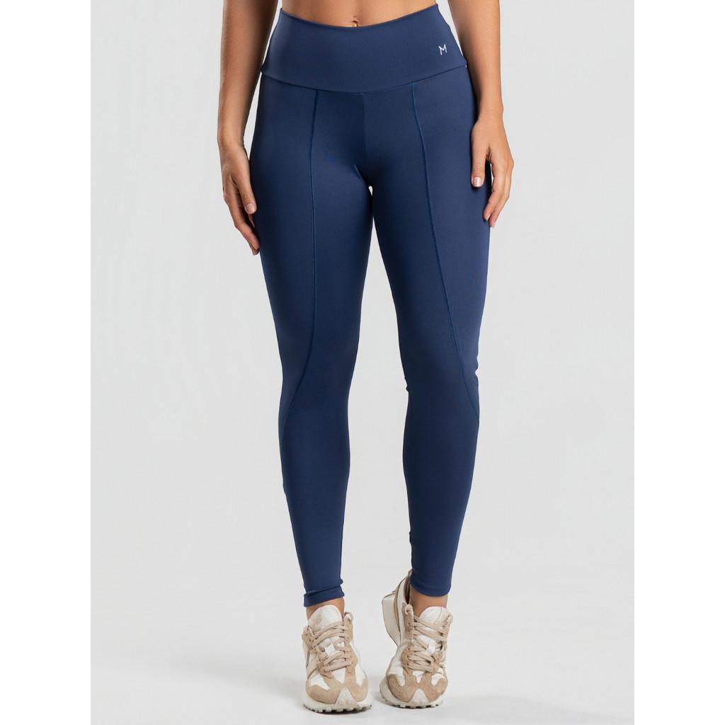 Legging Feminina Cintura Alta Pesponto Frente Azul Massam Fitness ...