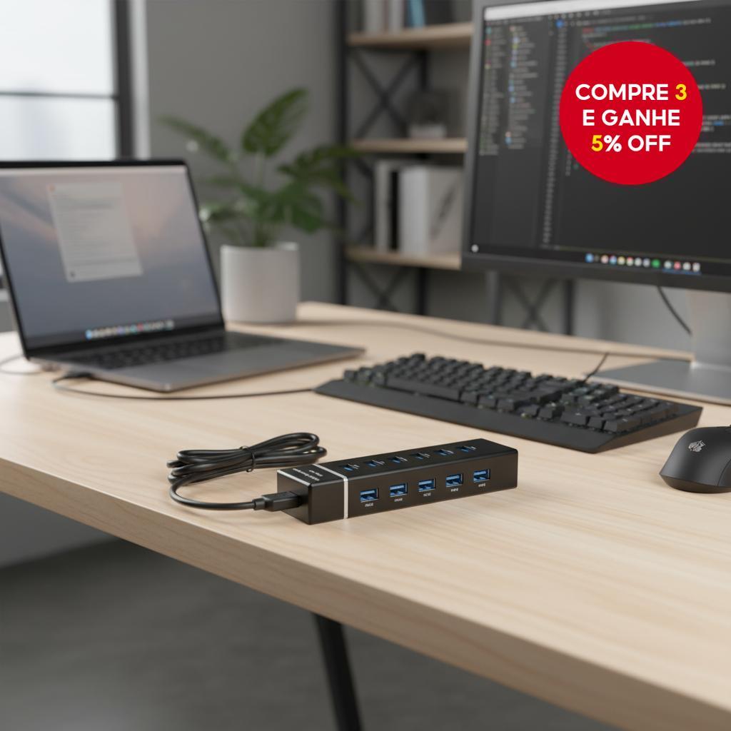 7 em 1 Hub USB, divisor USB SuperSpeed 5Gbps com cabo de 1,2m e luz LED ...