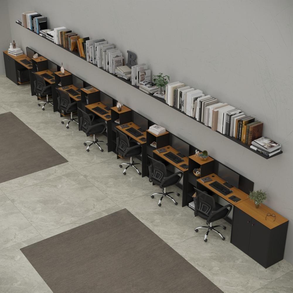 Conjunto De Escritório Tech 6 Livreiro 2 Buffet E 7 Mesas 90 - Preto E Cedro Preto E Cedro ...