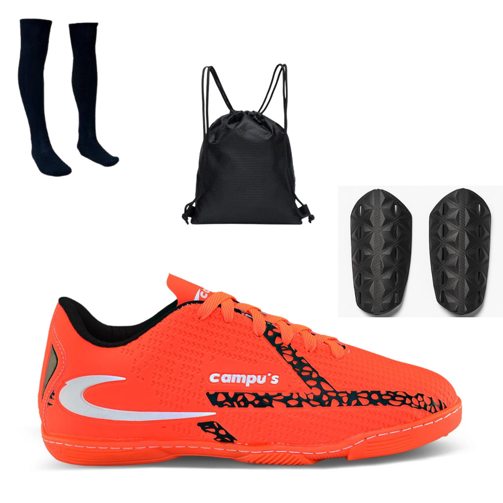 Kit Chuteira Futsal Masculino Caneleira Meião e Mochila Estilosa ...