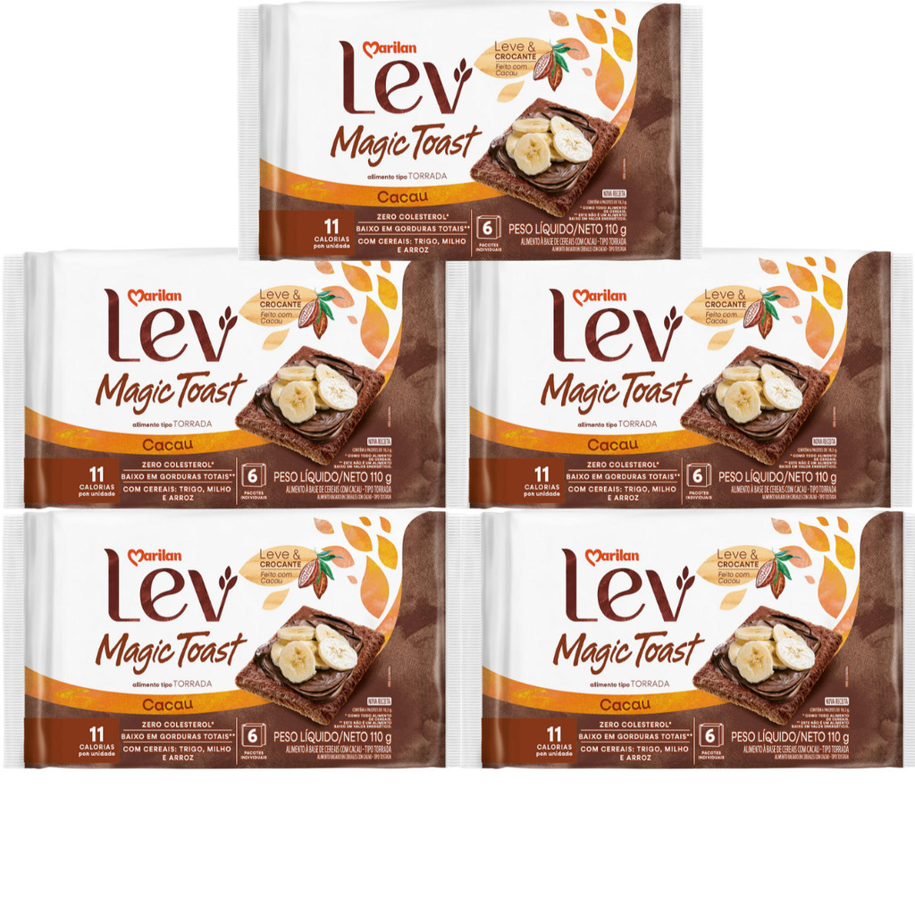 Kit Com 5 Pacotes De Torrada Original Marilan Lev Magic Toast Cacau ...
