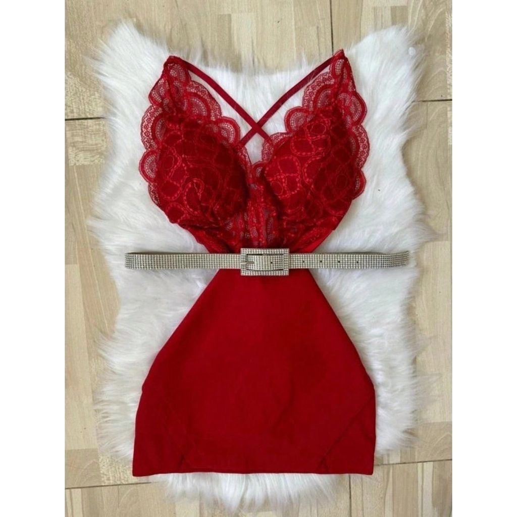 Conjunto Feminino Body Renda Guipir e Short Saia Bengaline | Shopee Brasil