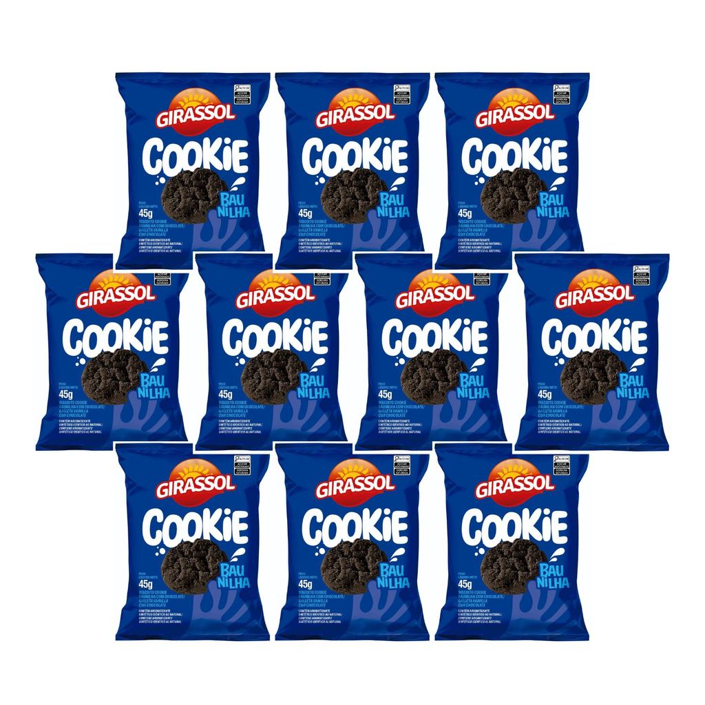 Kit Cookies sabor Baunilha c/ Chocolate 45g Girassol - 10un | Shopee Brasil