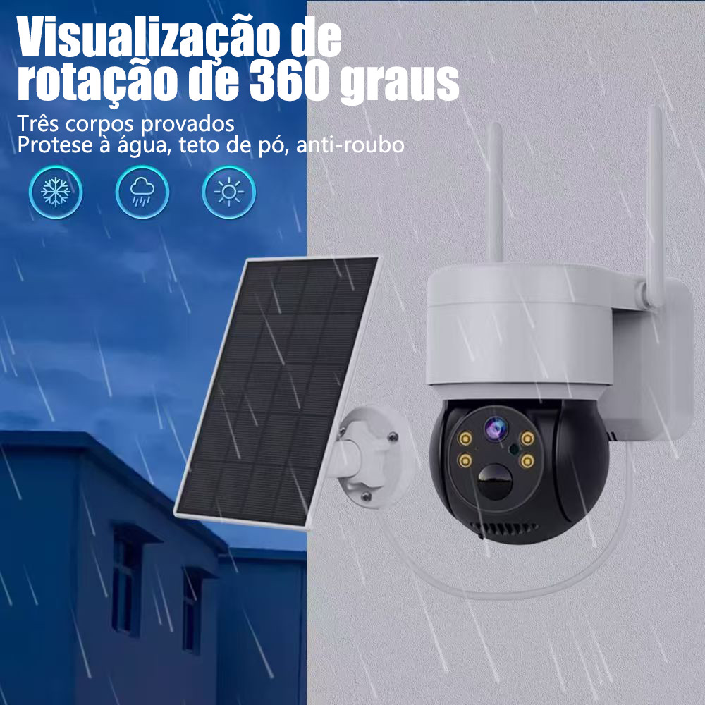 Câmera Externa Câmera de energia solar Bateria Embutida Câmera Painel ...