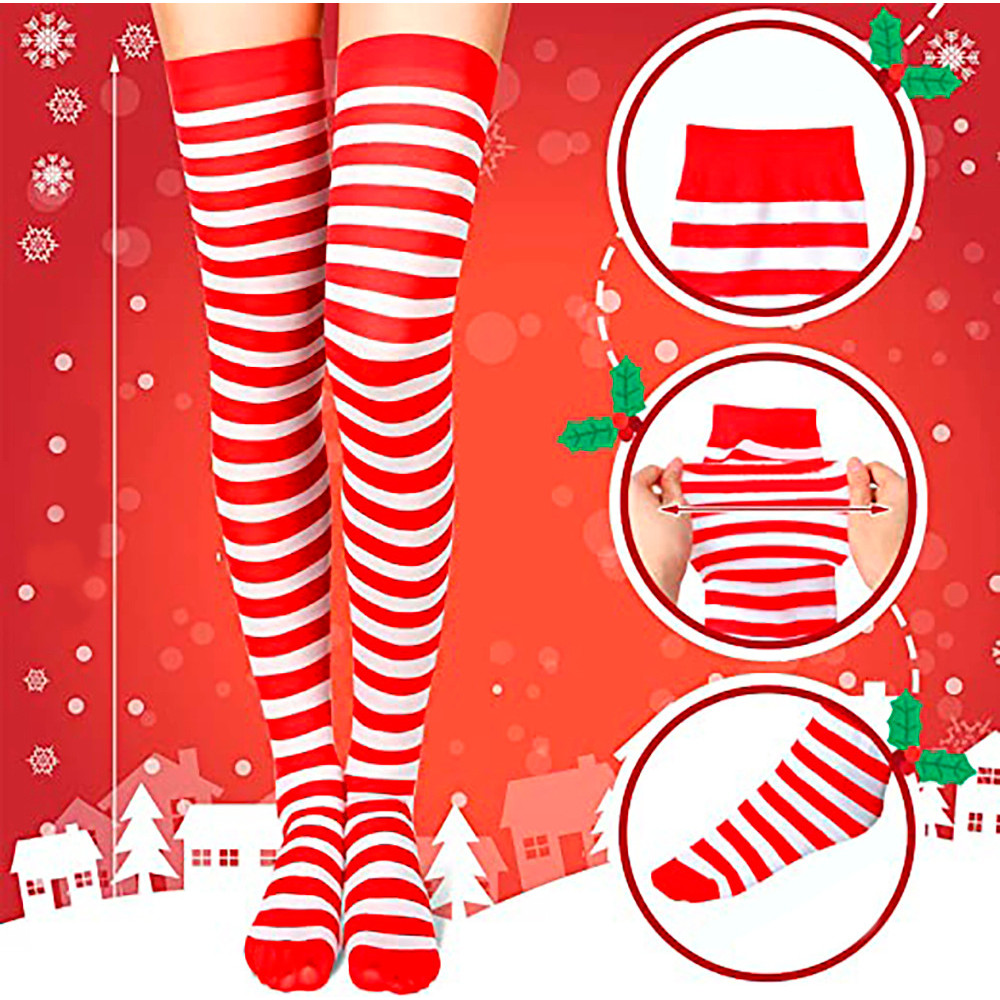 Meia Listrada 7/8 Adulta Feminina pra Fantasia de Natalina/Cor De Natal ...