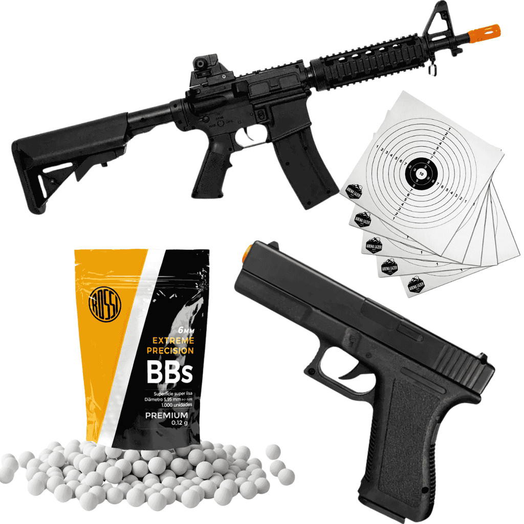 Airsoft Kit VG M4A1-CQB 8918 Rifle e Pistola GK-V307 Spring 6mm + 10 ...
