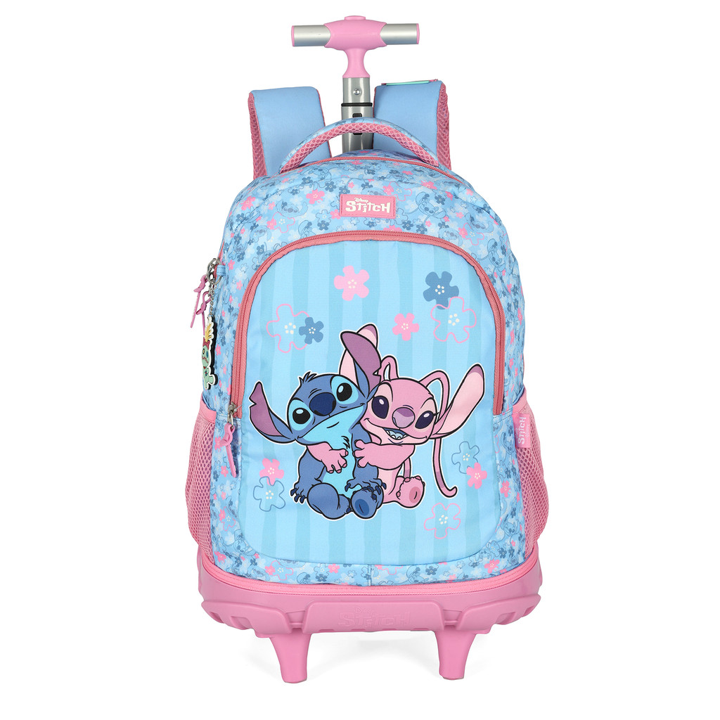 Mochila Infantil C/ Rodinhas do Lilo Stitch e Angel Rosa | Shopee Brasil