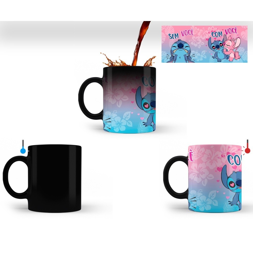 Caneca Mágica Lilo Stitch de Porcelana COM NOME- Vários modelos (Muda ...