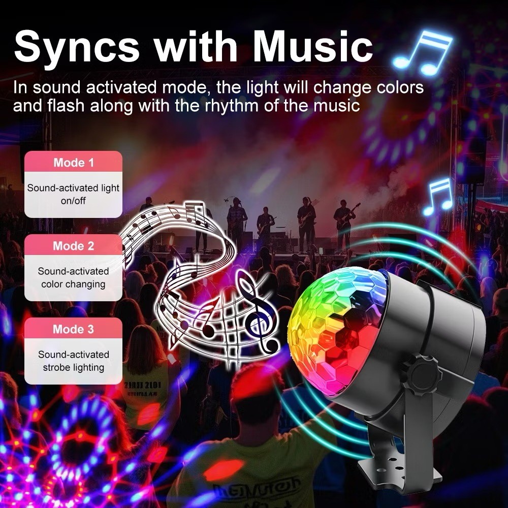 Luz de Festa LED Estroboscópica 360° – Bola Disco Ativada por Som ...