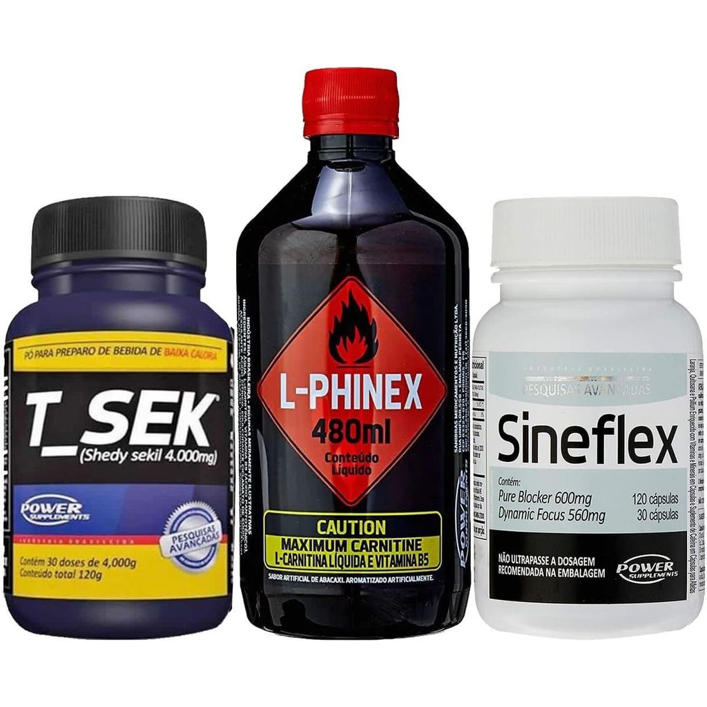 L-Phinex 480ml Abacaxi + Sineflex 150 Cápsulas + T_Sek 120g - Power ...