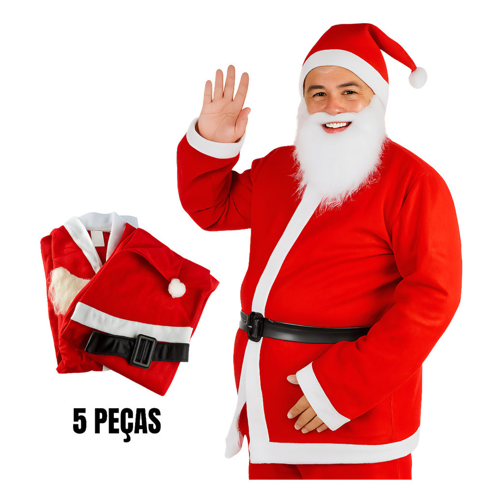 antasia Papai Noel Completa para Adulto – 5 Itens em Cetim e Veludo – Natal | Shopee Brasil