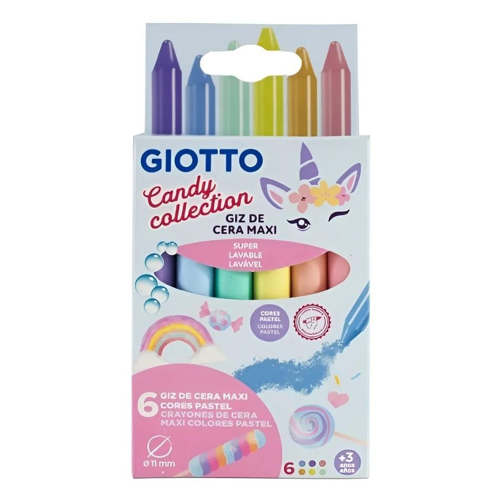 GIZ DE CERA MAXI CANDY COLLECTION C/ 6 CORES GIOTTO | Shopee Brasil