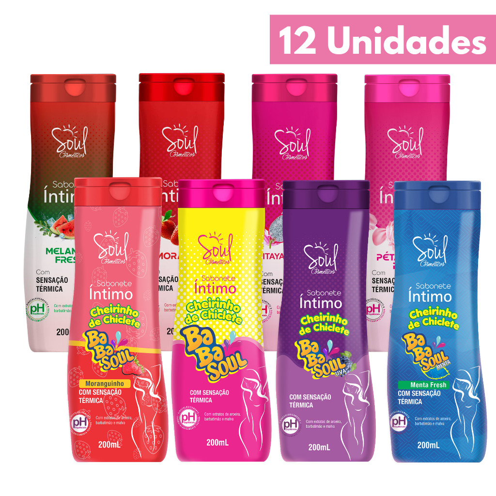Kit 12 Sabonetes Íntimo Líquido 200ml Soul Cosméticos | Shopee Brasil