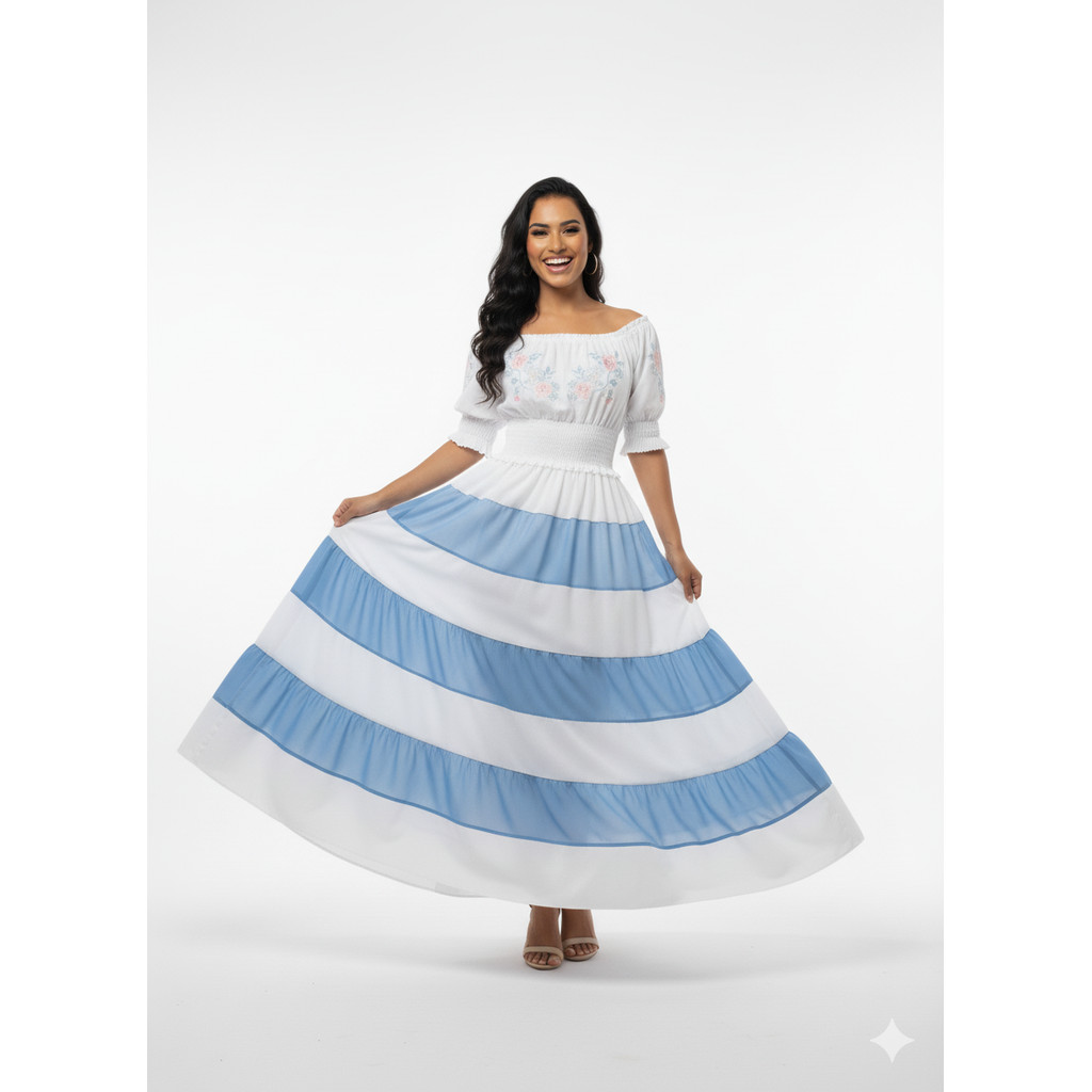 Saia Longa Branca e Azul Umbanda Candomble Rainha dos Mares Iemanja | Shopee Brasil