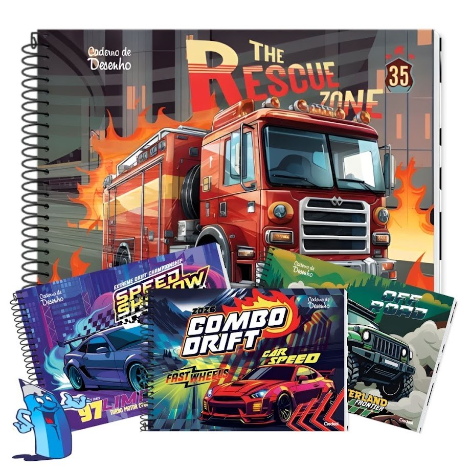 CADERNO DE DESENHO CARROS CAPA DURA 80 FOLHAS MASCULINO CREDEAL ...