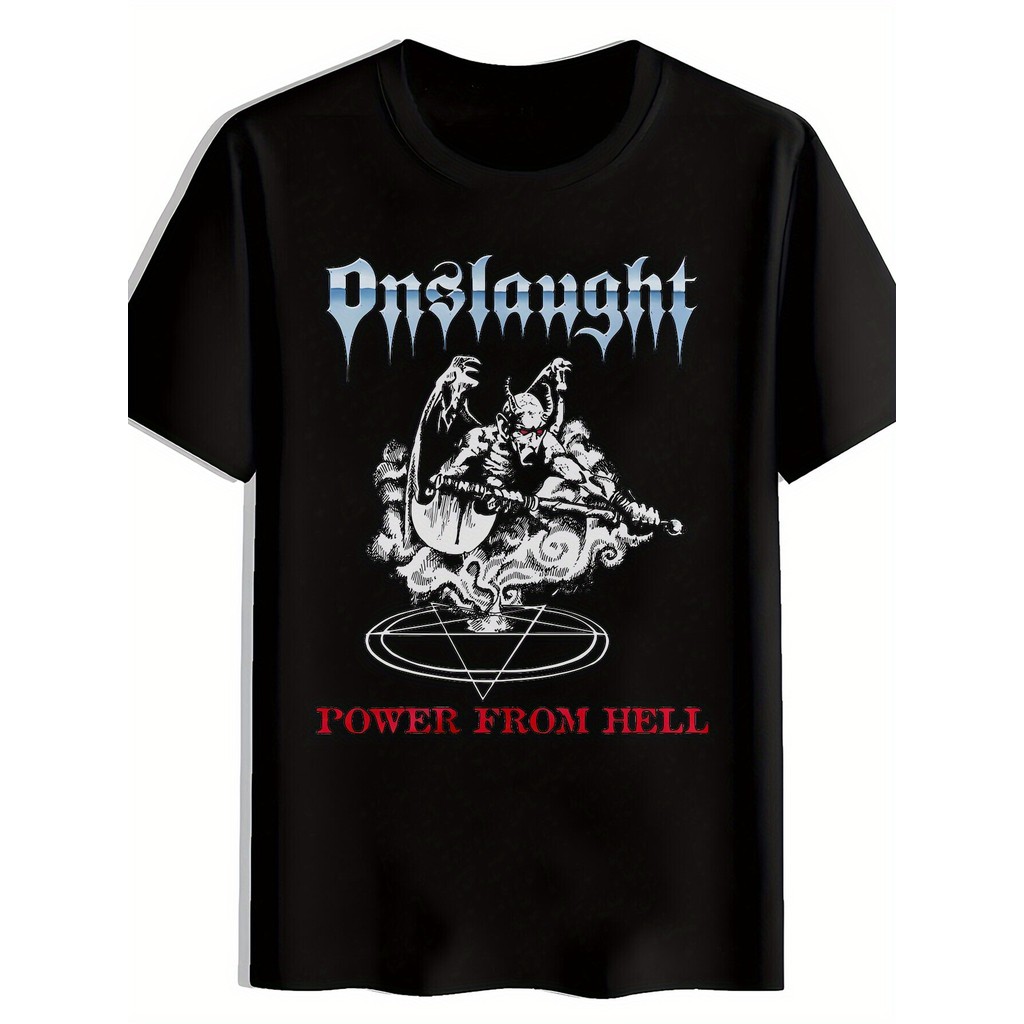 Camiseta Masculina Vintage "ONSLAUGHT POWER FROM HELL" Rock Estampa ...