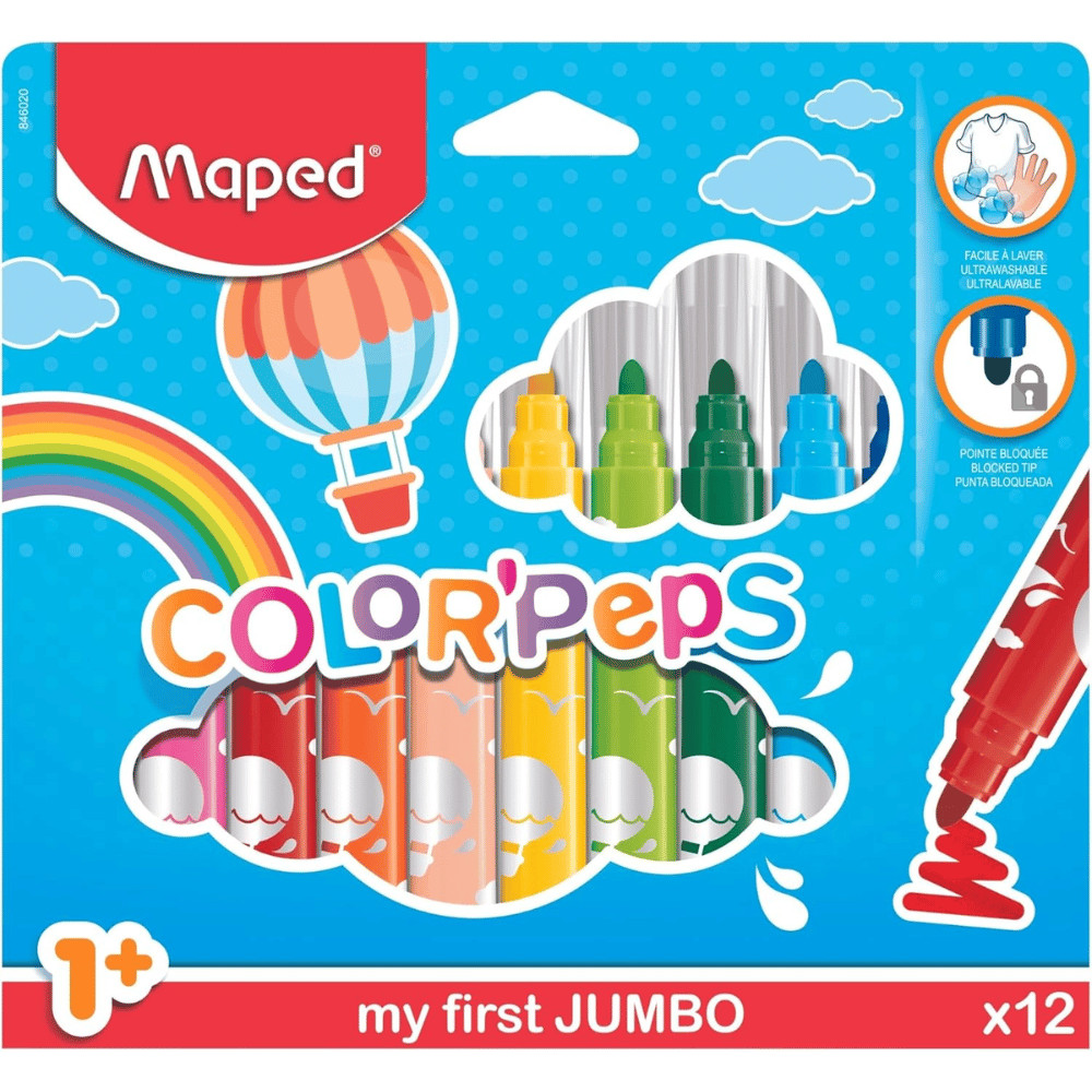 Canetinha Hidrocor Color Peps Jumbo c/ 12 Cores - Maped | Shopee Brasil