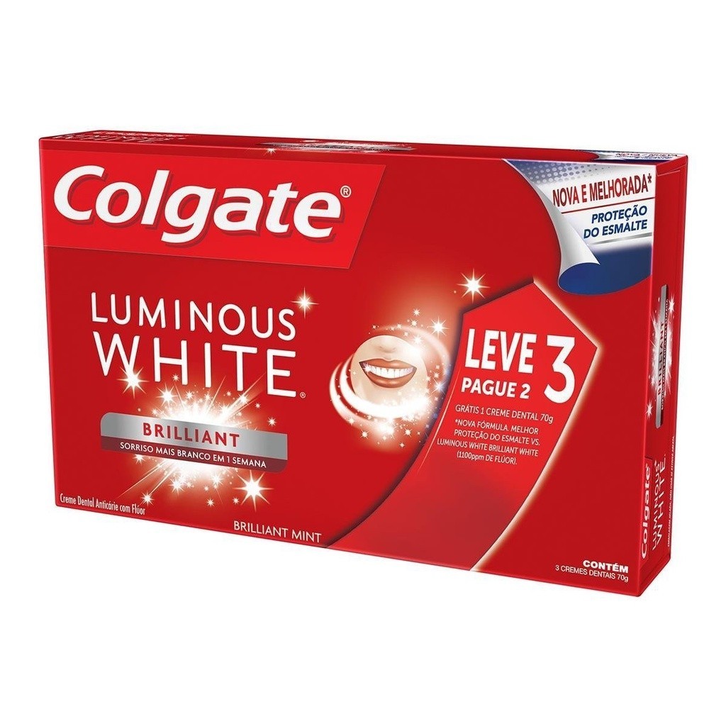 Kit Promocional com 3 Creme Dental Colgate Luminous White 70g | Shopee ...