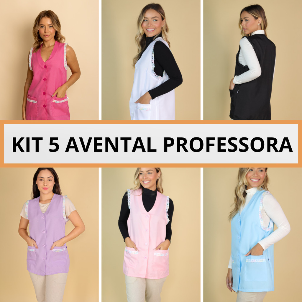 Avental Professora Bata Jaleco KIT 5 com lese | Shopee Brasil