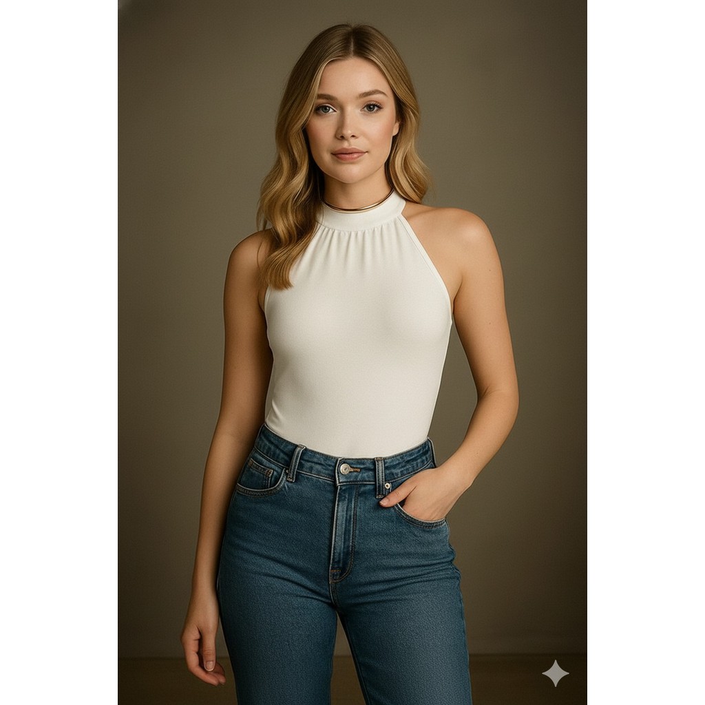 body blusa femninina gola alta estica manga cavada bem | Shopee Brasil