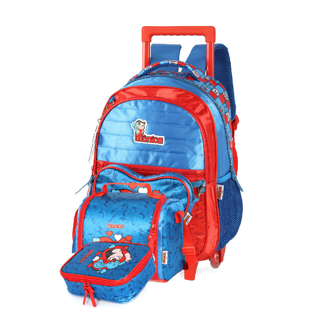 Kit Escolar Infantil Turma da Mônica Mochila Costas E Rodinhas Cetim ...
