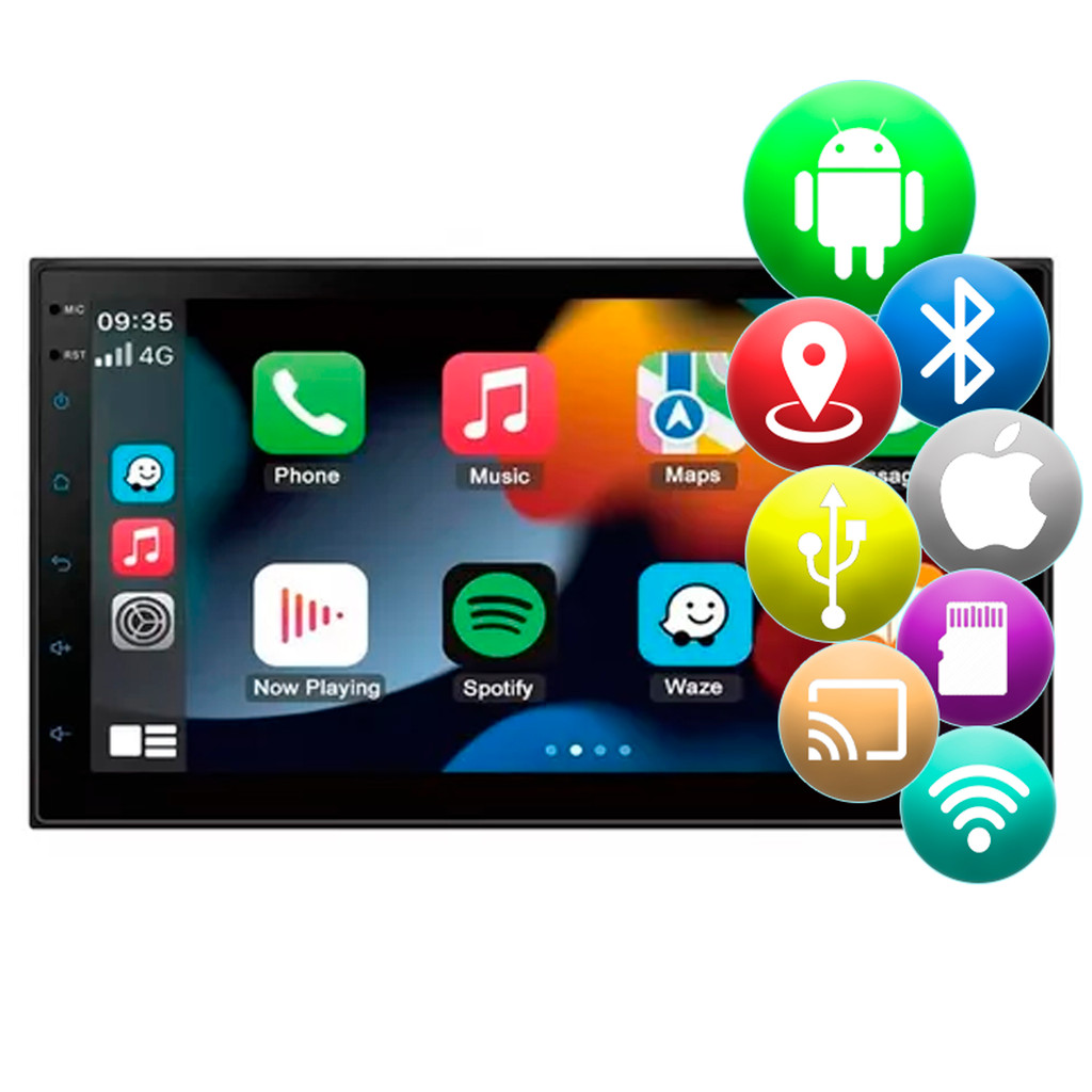 Multimidia Android 13 7" 2+32GB Carplay e Android Auto + Câmera de Ré ...