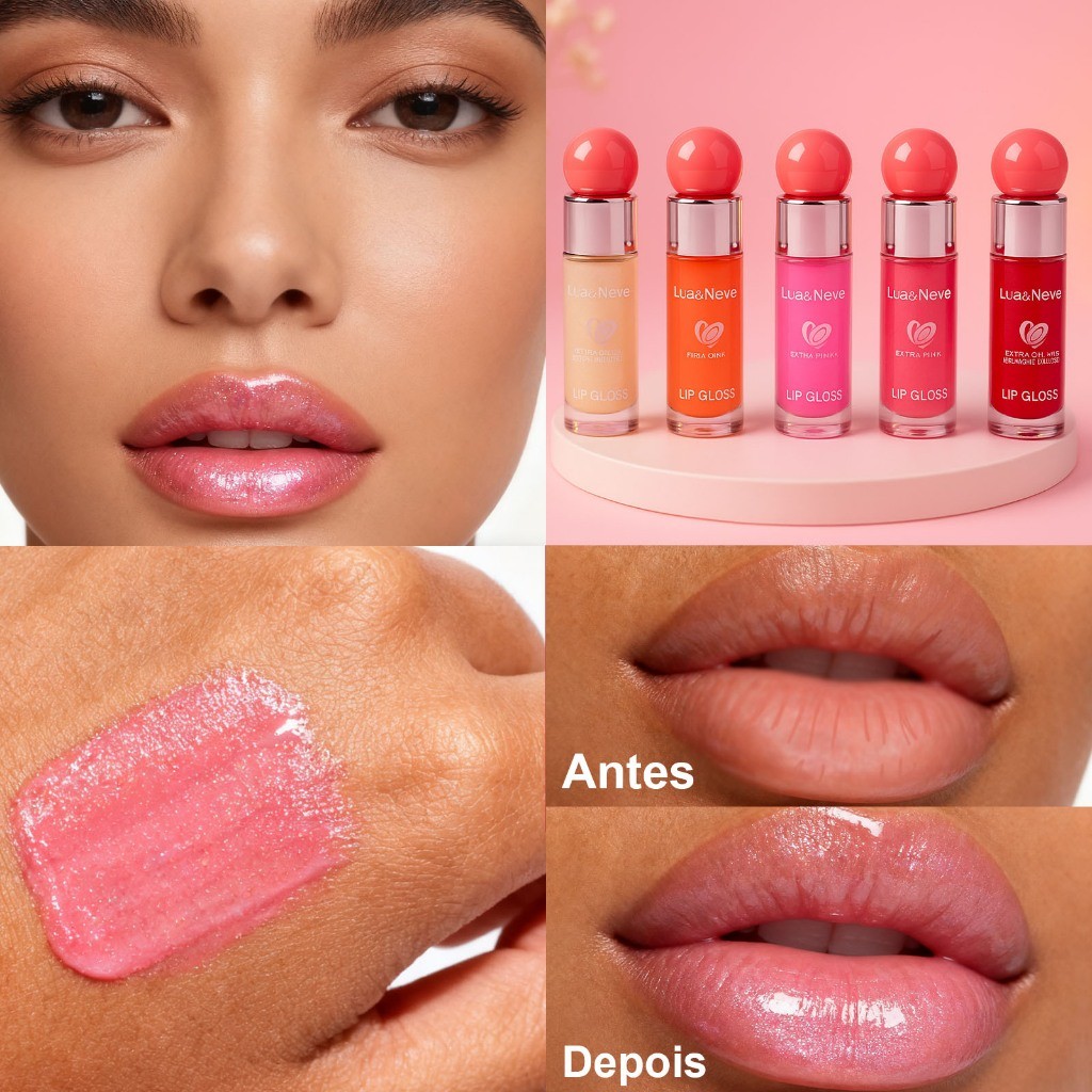 Lua & Neve Crystal Shiny Lip Gloss5 Tons , Alto Brilho , Hidratante E ...