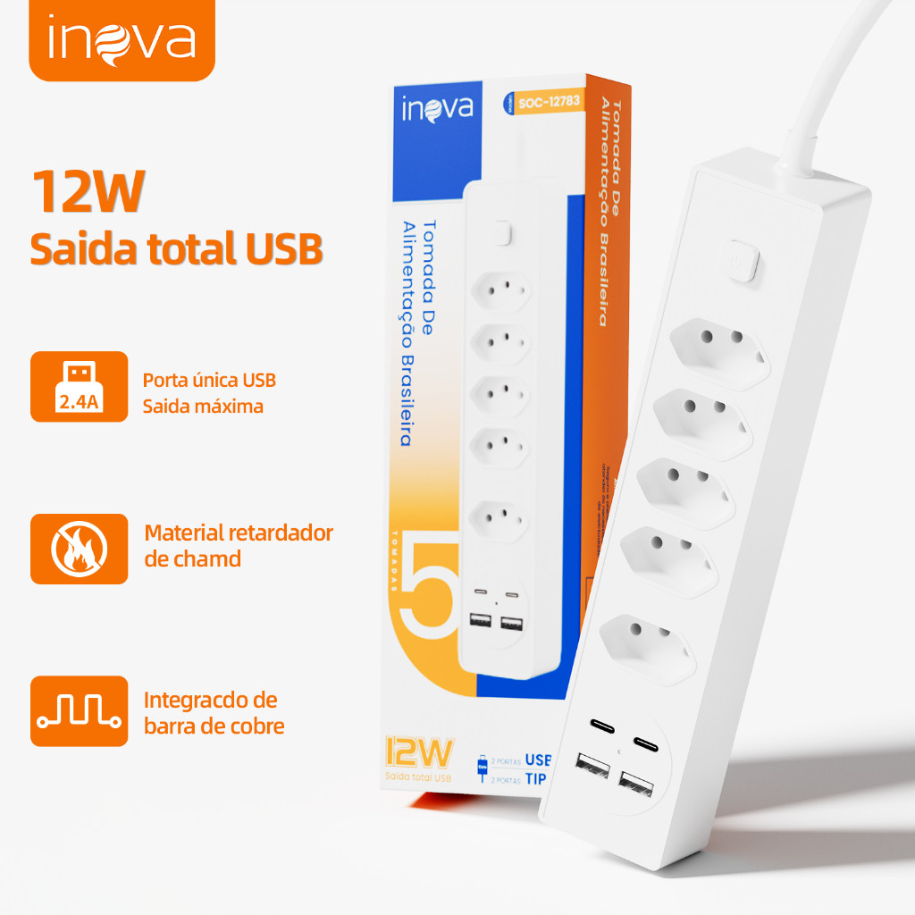 INOVA Filtro de Linha 5 Tomadas e 2 USB A e 2 USB C PD Bivolt 110/220v, 2500W SOC-12783 | Shopee ...
