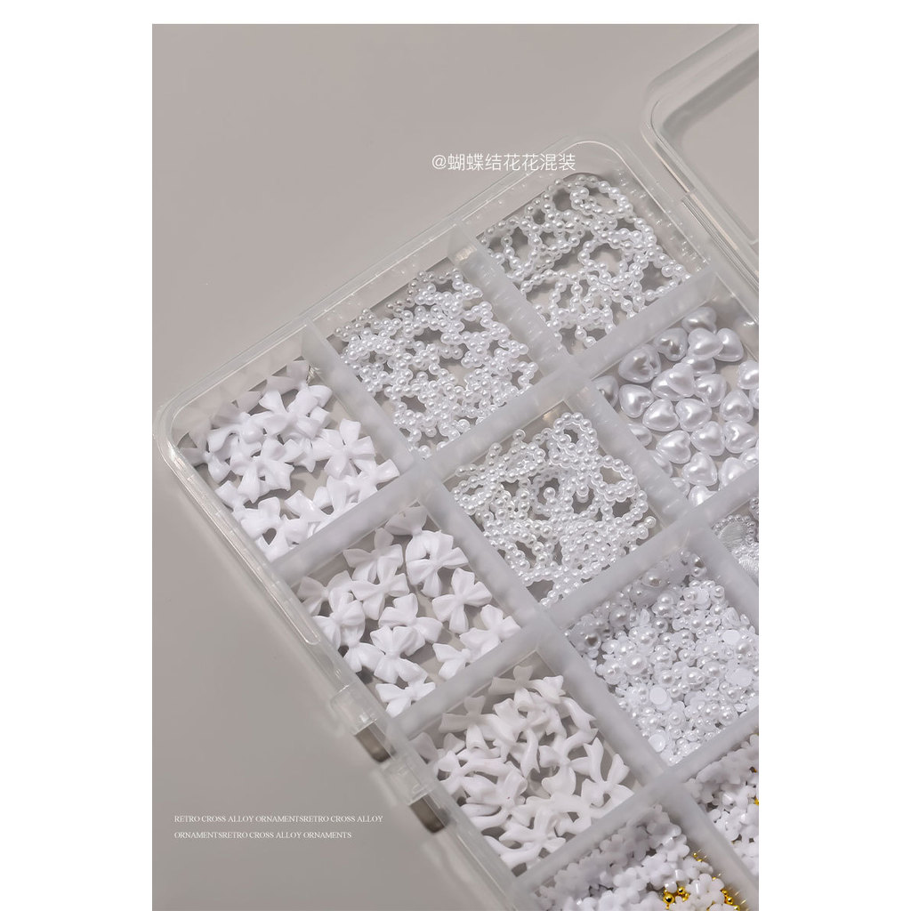 Acessórios de nail art mistos com laço, coração e flor de cinco pétalas ...