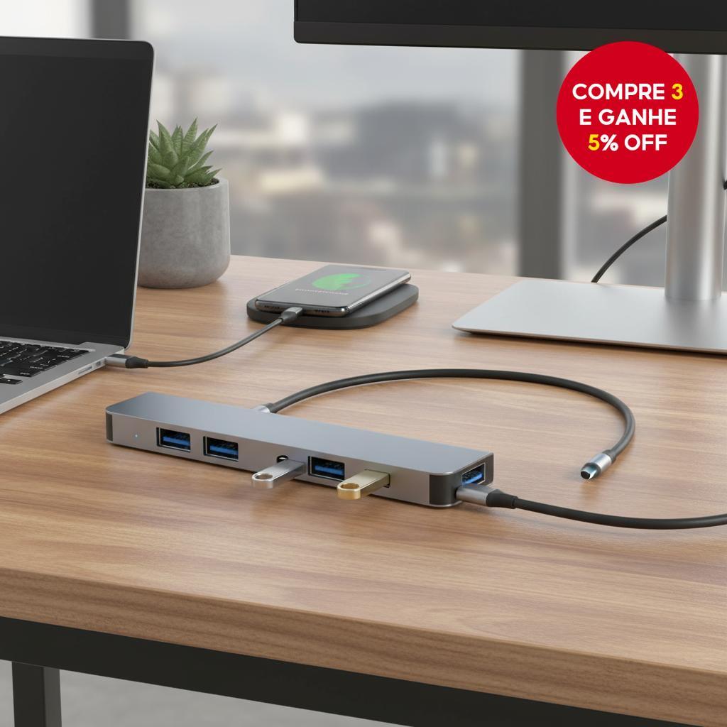 Expansor Hub 7IN2 com 2 Portas USB Tipo-C para Celulares, Tablets e PC ...