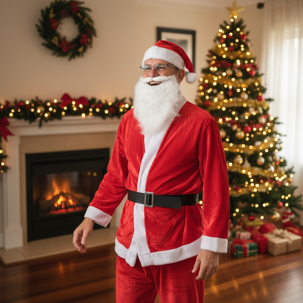 Fantasia Adulto Papai Noel Natal Roupa Barba Cinto Touca | Shopee Brasil