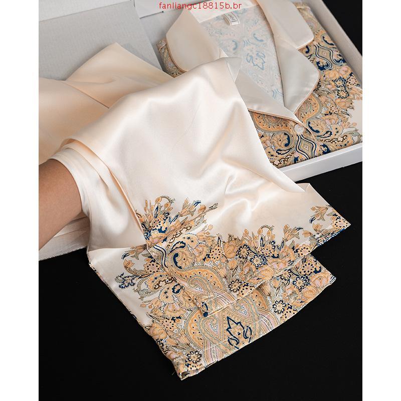 Pijama Feminino De Luxo Leve Com Estampa De Flores , Manga Comprida ...