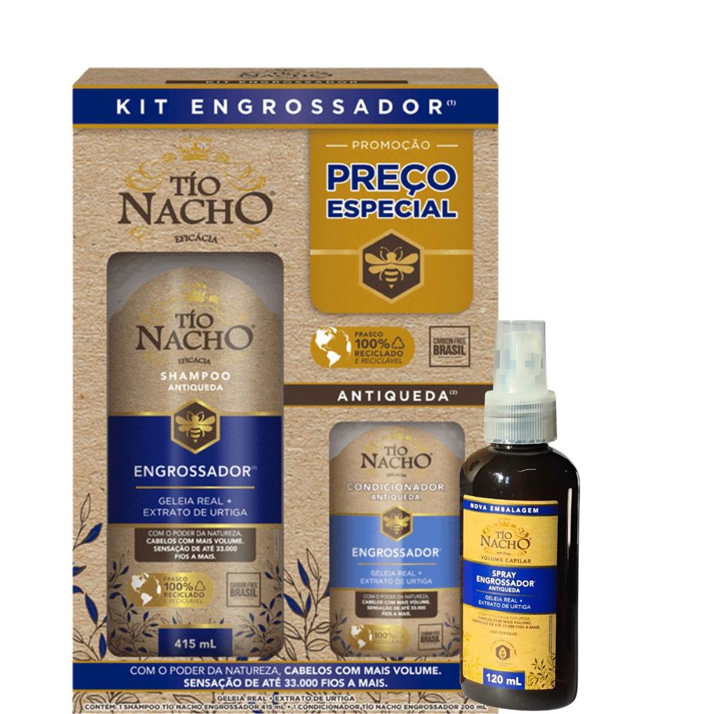 Kit Tio Nacho Engrossador caixa promocional + spray 120ml | Shopee Brasil