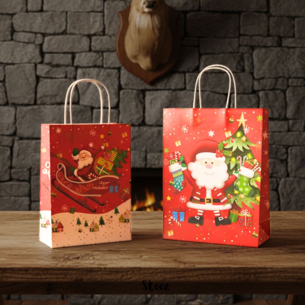 KIT 6 12 18 Embalagem Sacola de Natal Presente Papel papai noel 34x25 E ...