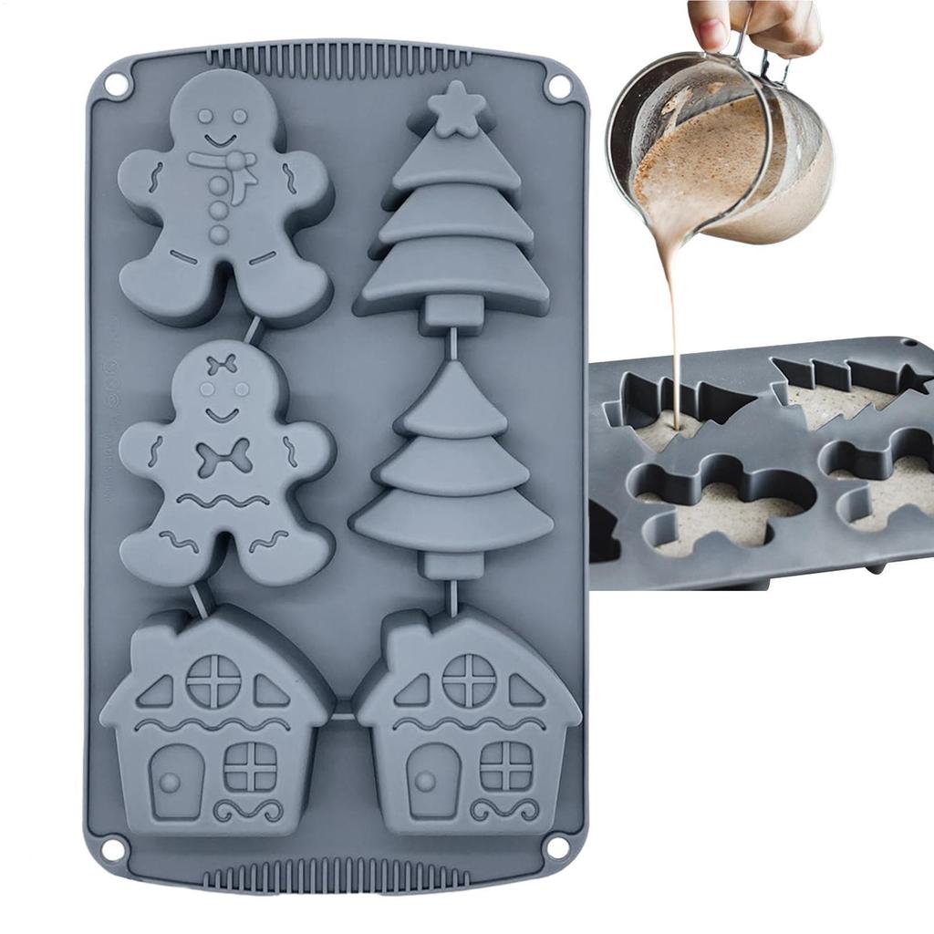 Christmas Resin Molds Silicone Fondant Gingerbread Man Candy House Pine ...