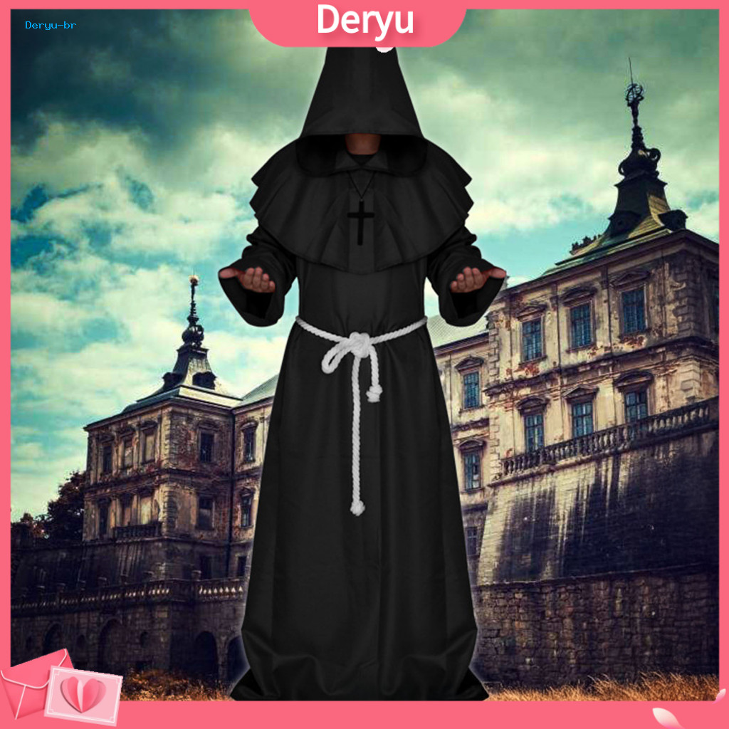 Priest Robe Medieval Hooded Monk Costume for Adults – Renaissance Cloak ...