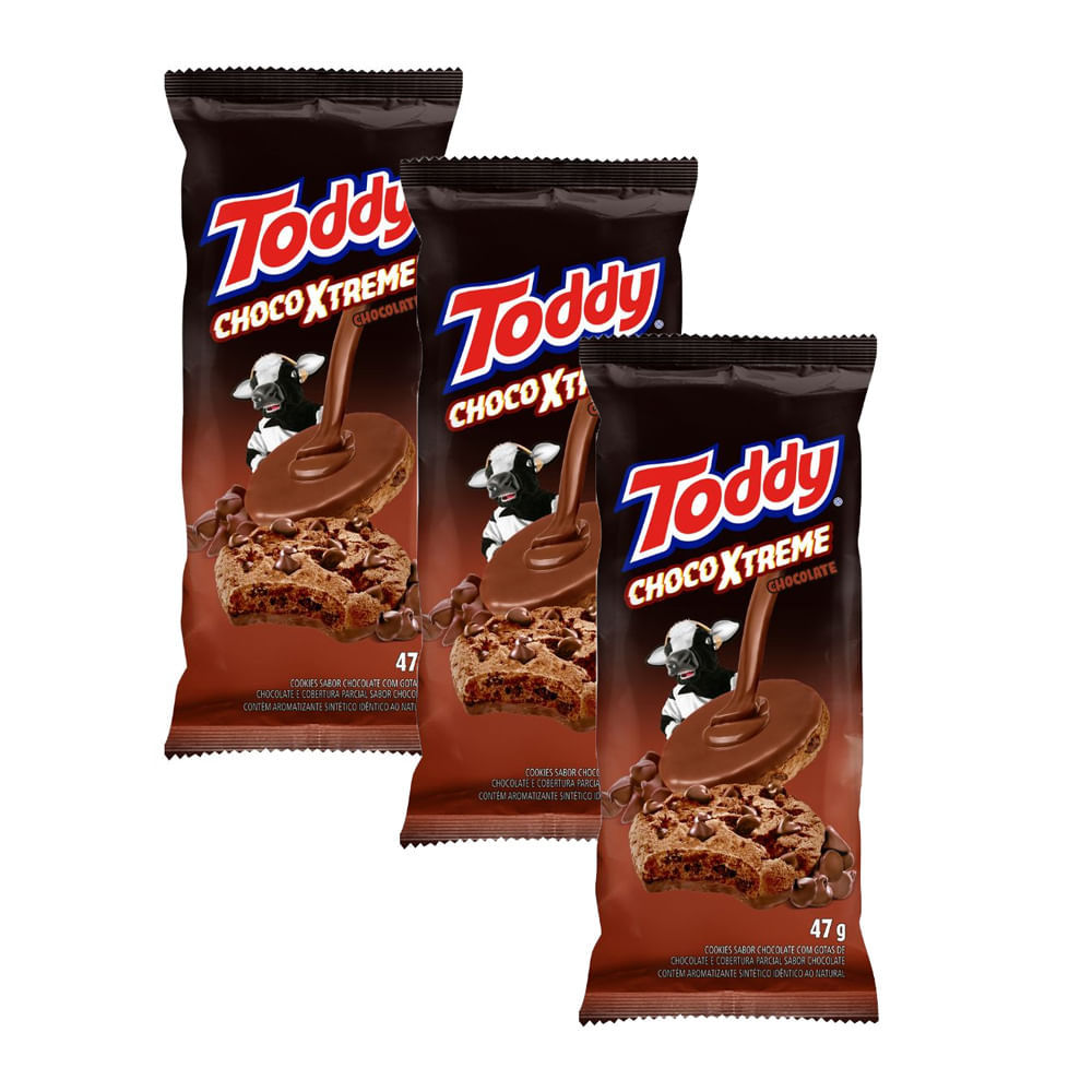 Kit 3 Cookies Toddy ChocoXTreme Sabor Chocolate com Gotas de Chocolate ...