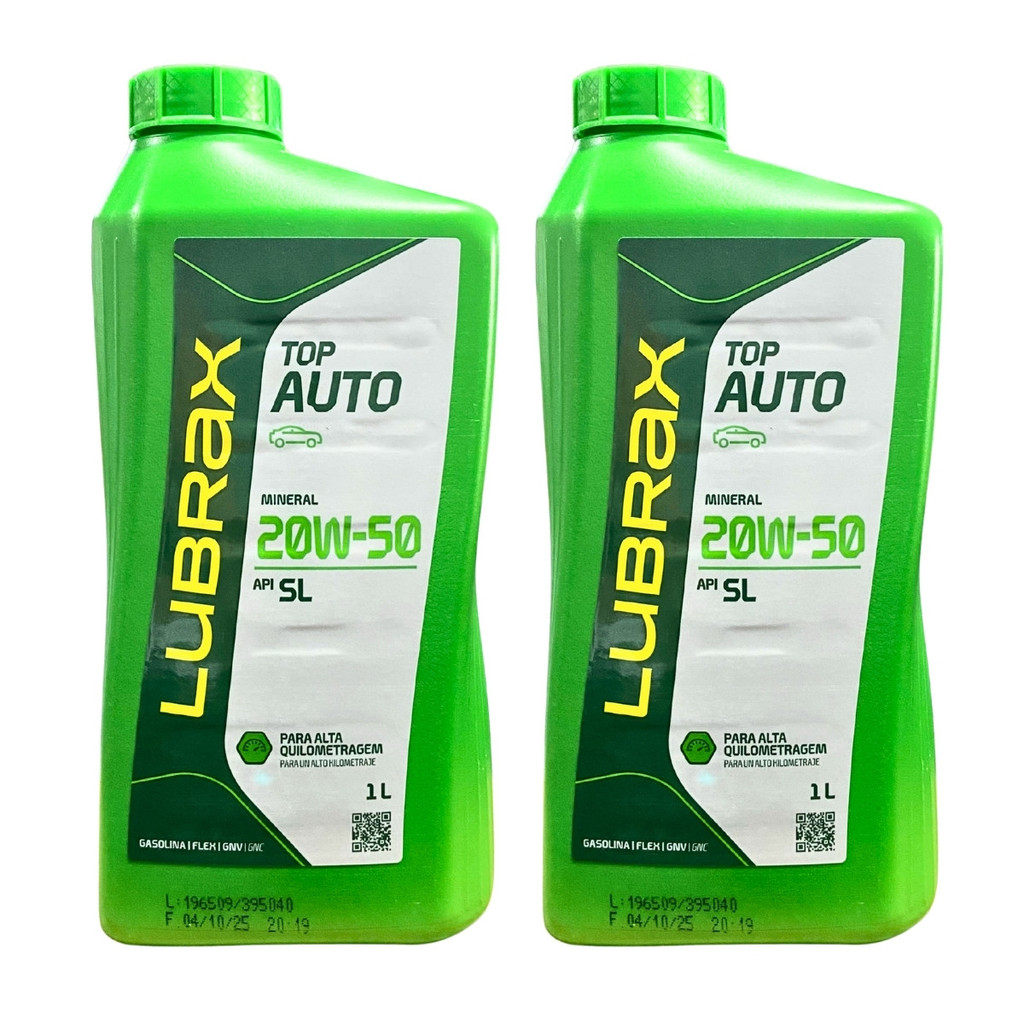 Kit 2 Litros Oleo Motor Lubrax Top Auto 20w50 Api SL Mineral | Shopee ...