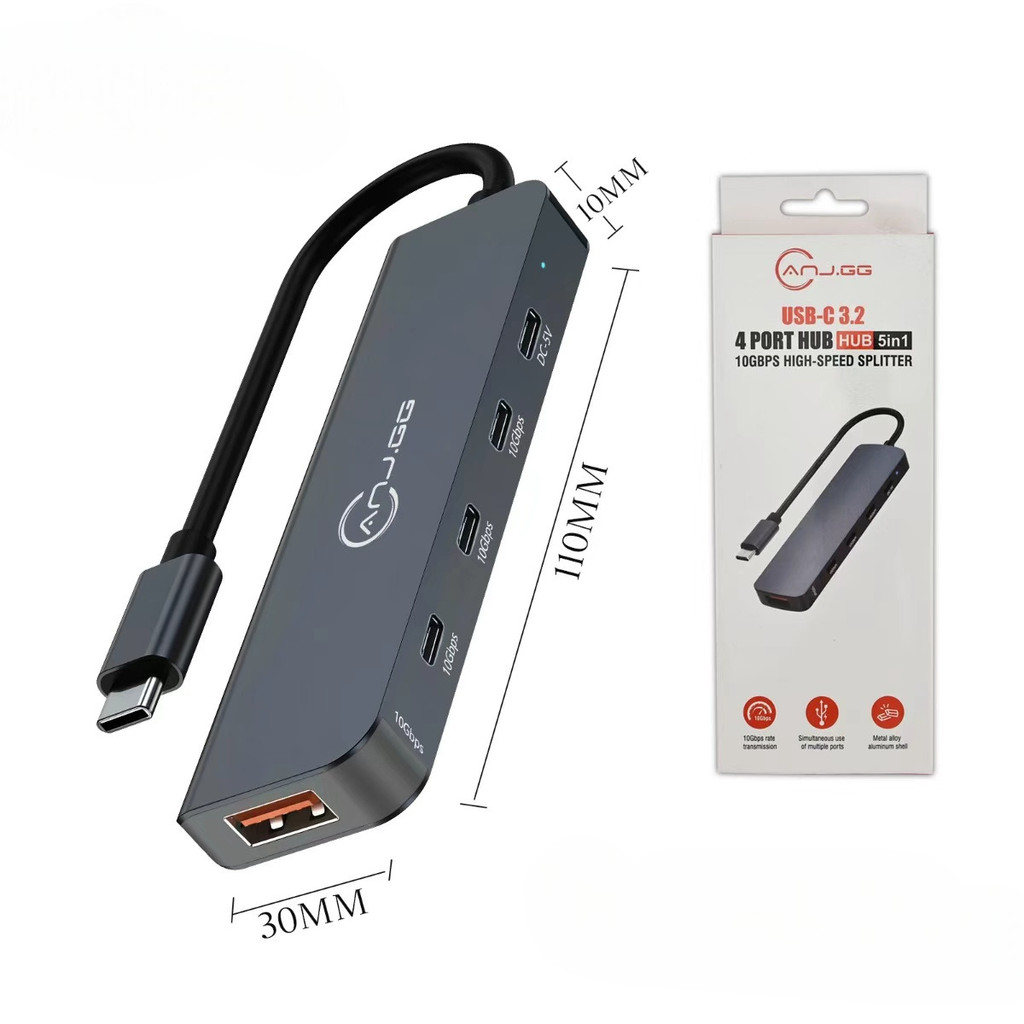 Hub USB-C 3.2 5 em 1 – 10Gbps, 4 Portas Type-C + USB, Alta Velocidade ...