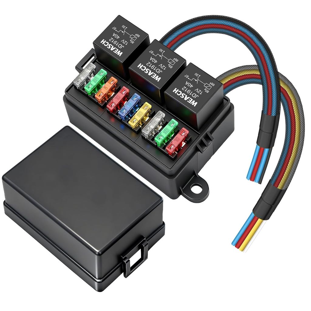 12V 9 Way Pre-Wired Fuse Relay Box, 3 Relays and 9 ATC/ATO Blade Fuses ...