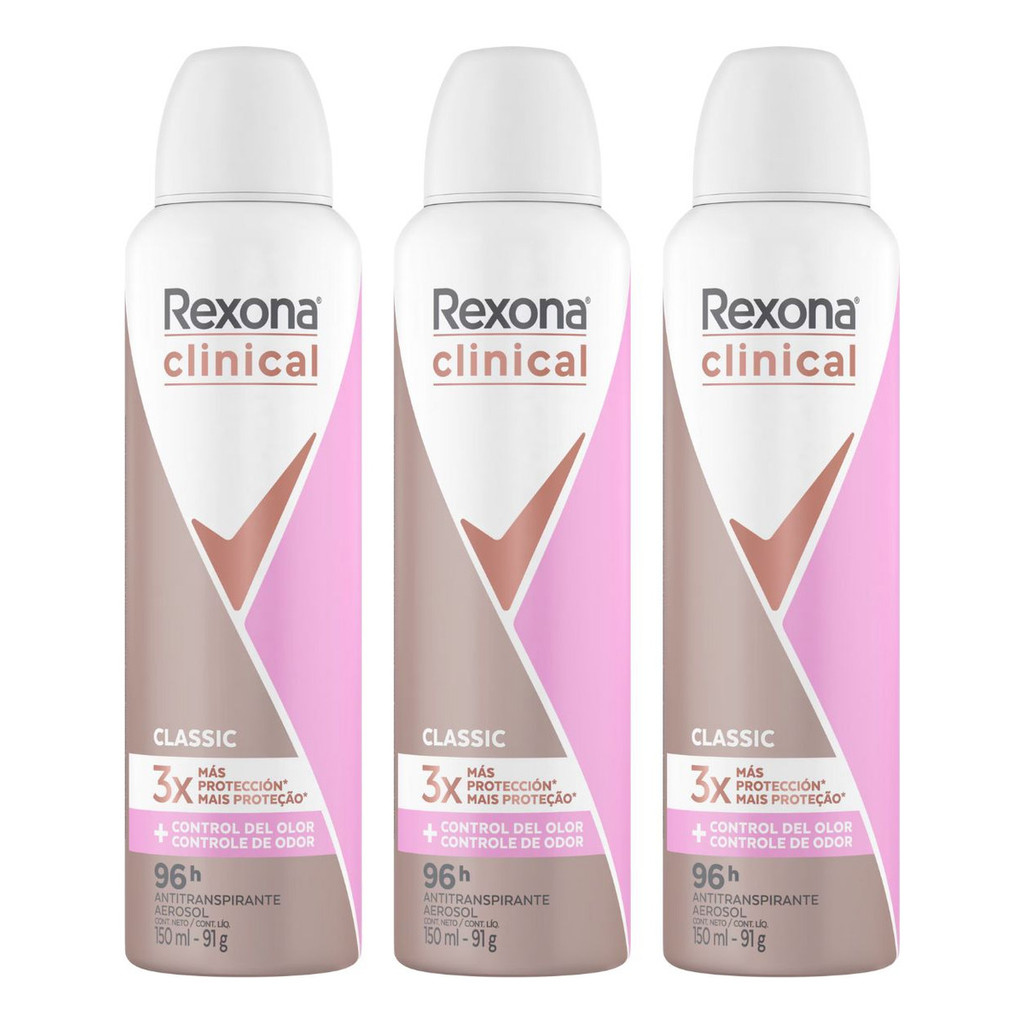 Kit C/3 Desodorante Rexona Aero Clinical Classic 96h 150ml | Shopee Brasil