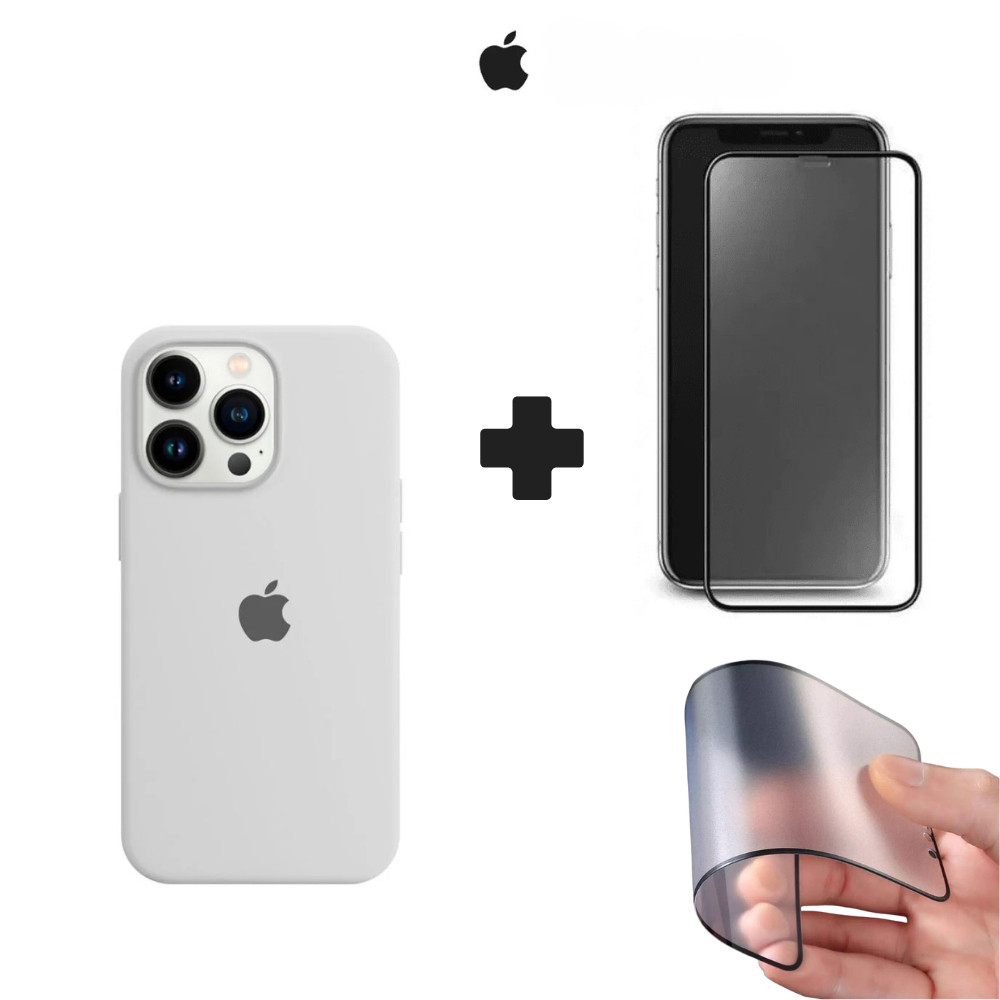 Kit 2em1 Capa Case Branca+Película Cerâmica Fosca iPhone XS 11 12 13 14 ...