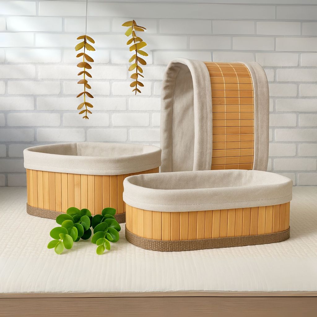 CESTA OVAL ORGANIZADORA EM BAMBU COM FORRO DE TECIDO REMOVIVEL | Shopee ...