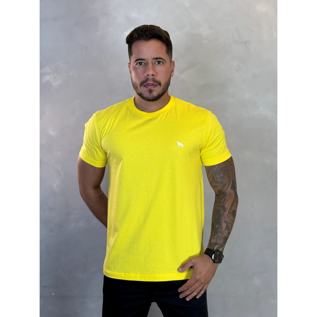 Camiseta Masculina Acostamento Lobo nas costa - Amarelo | Shopee Brasil