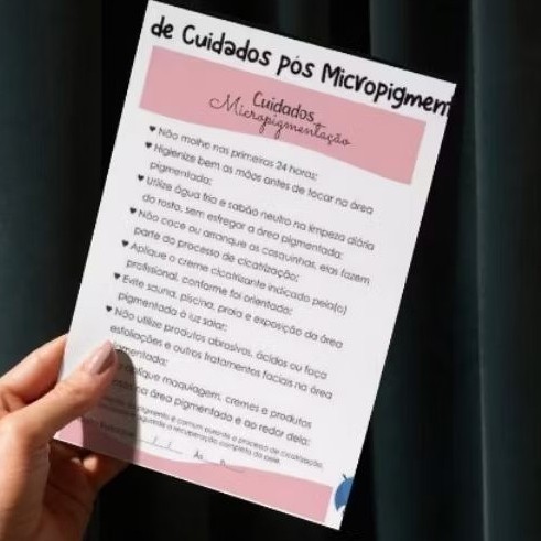 Ficha De Cuidados Pós Micropigmentação De Sobrancelhas Com Bloco Com