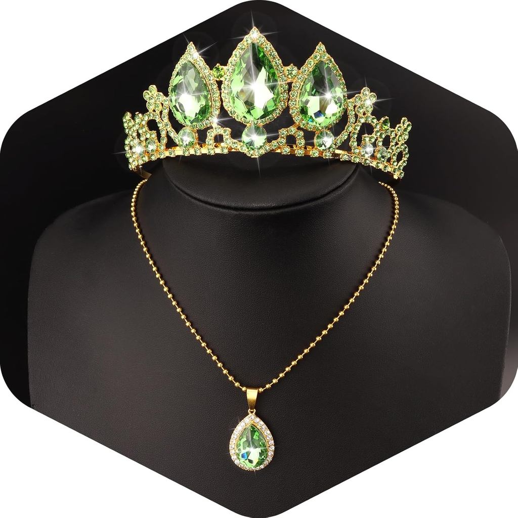 Conjunto de Tiara e Colar da Princesa Tiana, Coroa Verde e Conjunto de ...