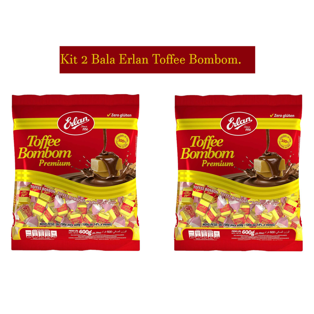 Kit 2 BALA ERLAN BOMBOM TOFFEE 500G TRADICIONAL CARAMELO CHOCOLATE ...