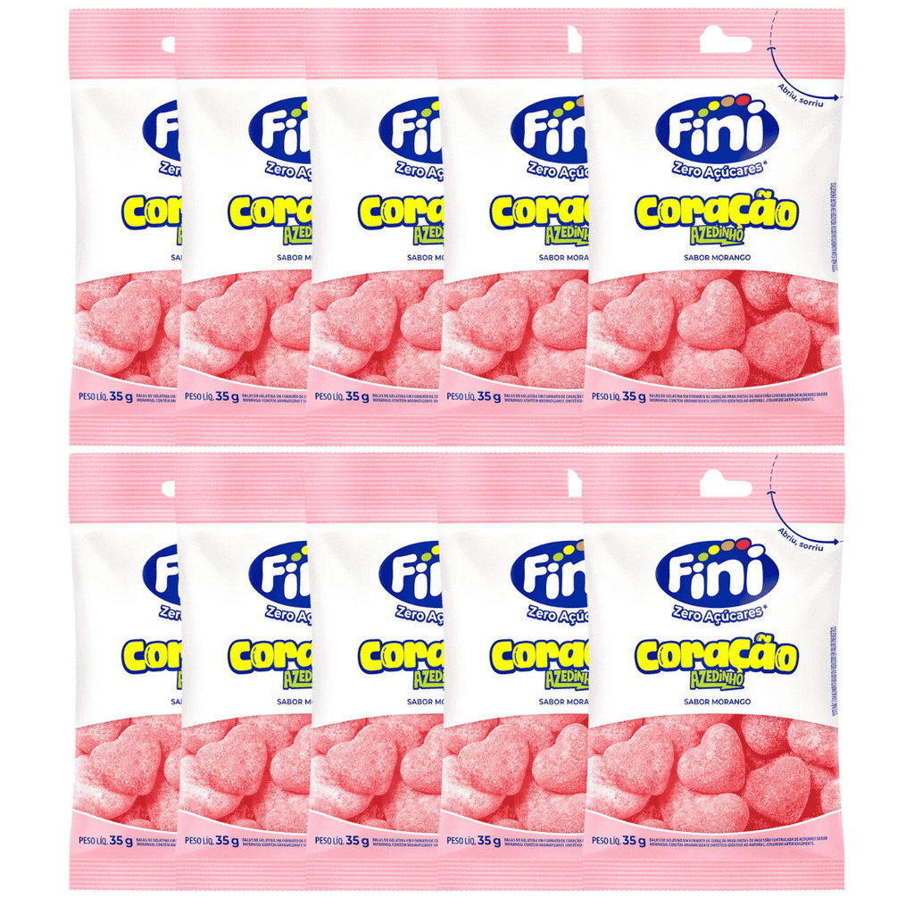 Kit 10 Fini Coração Morango Azedinho Zero Açúcares 35g | Shopee Brasil